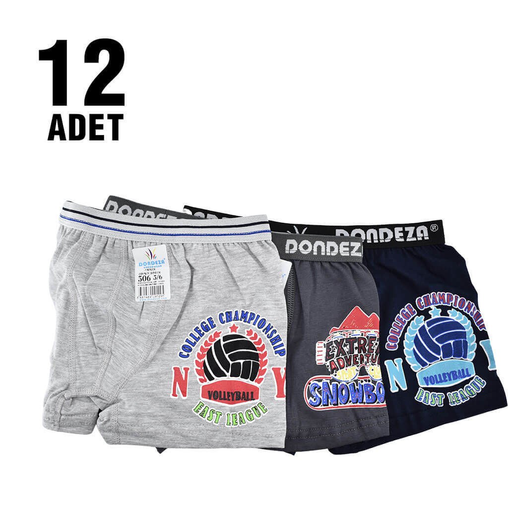 Dondeza 506 Baskılı Erkek Çocuk Boxer 12'li KARISIKRENK - 5-6 YAŞ