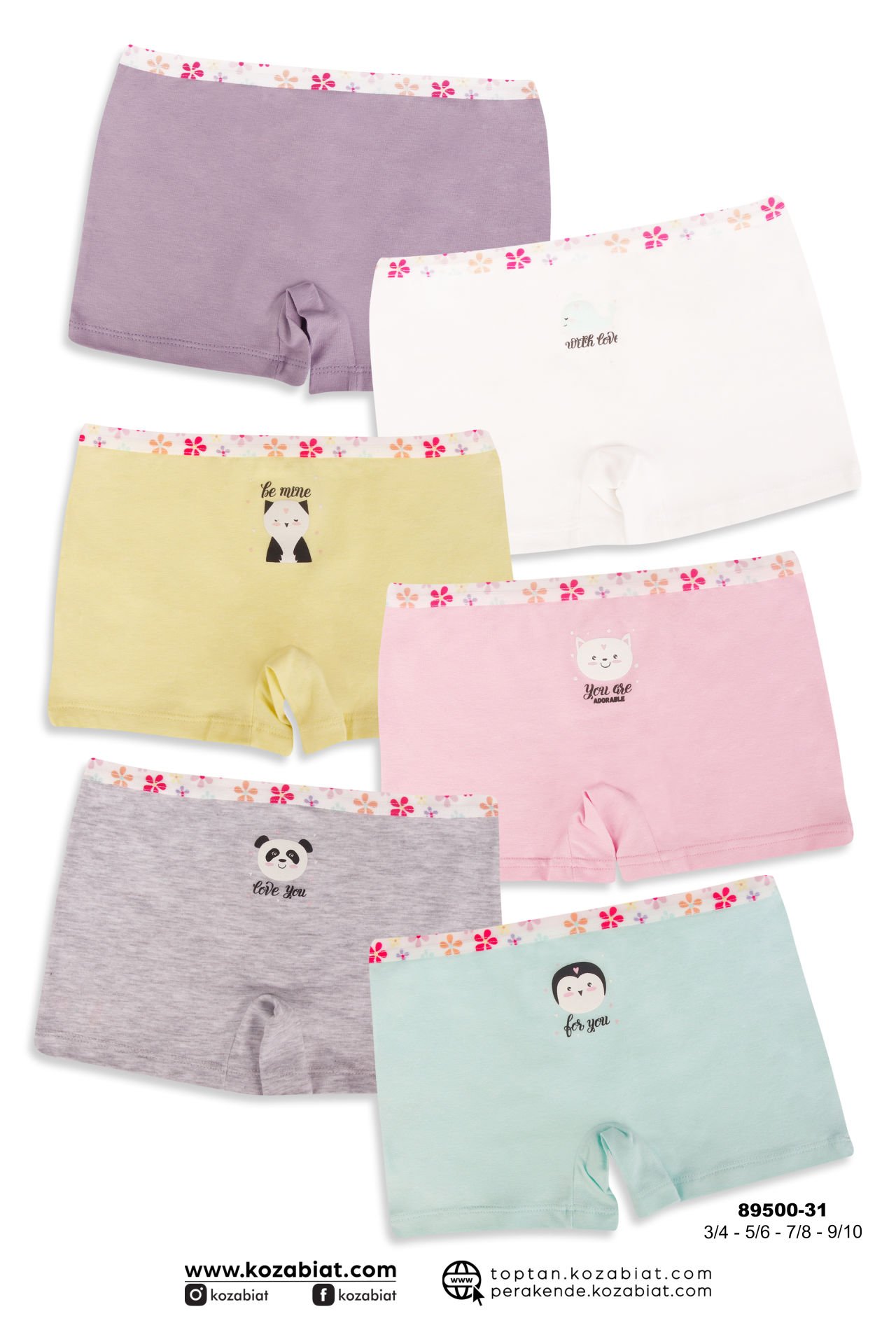 Koza Biat 89500-31 Kız Çocuk Boxer 6'lı